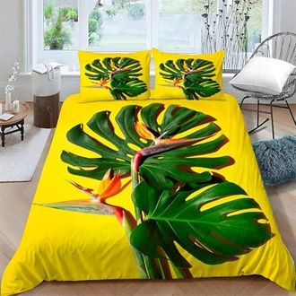 Generic Housse de Couette 240x260 Monstera Deliciosa Parure de Lit 2 Personnes Plantes Tropicales Imprim&eacute;e 3D Microfibre Literie Set 3 Pi&egrave;ces avec Housses Cou