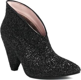 Generic Bottines &agrave; paillettes scintillantes en V pour femme Talon conique Bout pointu Chaussures larges &agrave; enfiler pour mariage, Noir, 37.5 EU