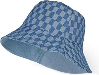 Toutacoo Chapeau Souple, Chapeau de Soleil. Chapeau à Motifs Damier, Carreaux (Bleu Jean à Damier)