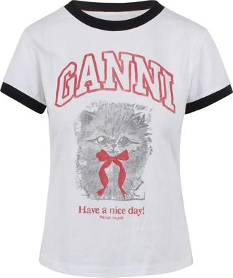 Ganni Femme, Tops, Blanc, Taille: 38 FR T-shirt imprim&eacute; chaton