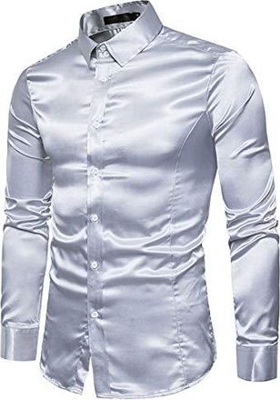 Generic Chemise brillante &agrave; manches longues pour homme, col boutonn&eacute;, chemise d&eacute;contract&eacute;e de qualit&eacute; sup&eacute;rieure, chemise douce pour la peau, haut luxueux sop