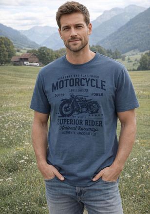 Arizona T-Shirt ARIZONA, Herren, Gr. XL (56/58), blau, Single Jersey, Obermaterial: 100% Baumwolle, bedruckt, normal, Rundhals, Shirts T-Shirt, Kurzarm, l&auml;ssi
