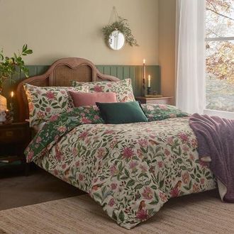 furn. Wylder Nature Beatrice Bettbezug-Set - Wendbarer Blumen-Vintage-Landschaftsdruck mit Rotkehlchen-Detail (Mehrfarbig - Einzelbett)