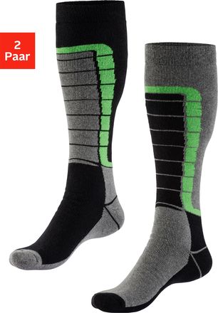 H.I.S Skistr&uuml;mpfe H.I.S, Herren, Gr. 47-48, schwarz (1x schwarz, 1x grau meliert), Baumwollmischung, Colorblocking, gemustert, elastisch, Socken, mit weiche