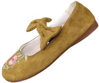 Generic MARY JANE Chaussures Femme Rétro Traditionnel National Style Plates Broderie Fleur Bout Rond Mary Jane Chaussures de Ballet Élégant Style Chinois Chau