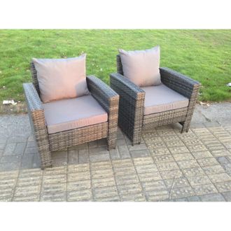 Fimous 2 pc Hoher R&uuml;cken Rattan Garten Lehnstuhl Patio Gartenm&ouml;bel Dunkelgrau Gemischt - Fimous