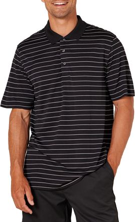 Amazon Essentials Herren Golf-Poloshirt, Feuchtigkeitsableitend Schnell Trocknend, Kurzarm, Anthrazit Polo-streifen, XXL