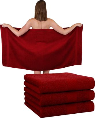 Betz 4 Stück Strandtücher Duschtücher Set Größe 70x140 cm Duschhandtuch Badetuch Strandtuch Handtuch Premium 100% Baumwolle Farbe rubinrot