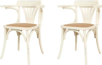 Biscottini International Set mit 2 St&uuml;hlen mit Armlehnen, 77 x 45 x 42 cm, K&uuml;chenst&uuml;hle aus Eschenholz, Esszimmerstuhl, wei&szlig;es Finish, K&uuml;chenstuhl, Rattan-Sitz, Wohnzimmerstuh