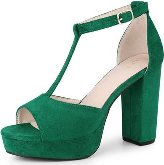 Allegra K Sandales &agrave; talon haut et plateforme avec sangle en T pour femme, Vert, 42 EU