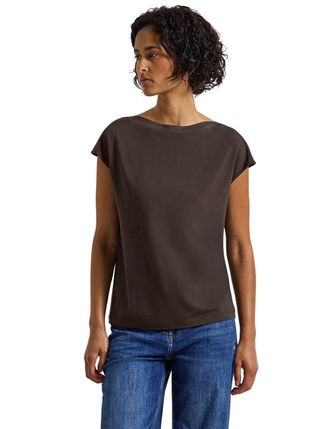 Street One Damen 3222957 U-Boot Shirt mit Rippdetail, deep Roast Brown, 36