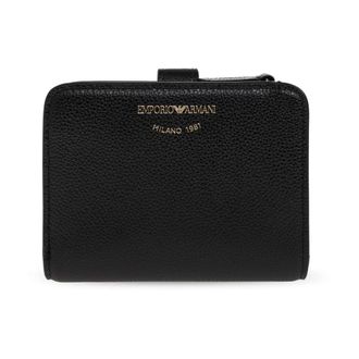 Emporio Armani Geldb&ouml;rse aus genarbtem Leder- zweifach faltbar - - Accessories - Damen - Schwarzk - ONE SIZE