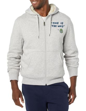 Amazon Essentials Disney | Marvel | Star Wars Herren Kapuzen-Sweatshirt mit Sherpa-Futter und durchgehendem Reißverschluss, Star Wars Mando, XXL