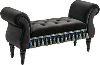 HOMCOM Sitzbank Polsterbank, Samtoptik, Luxus Bettbank mit Holzbeine, Flurbank für Schlafzimmer, bis 150 kg Belastbar, Dunkelgrau, 117 x 40 x 58 cm - Homcom