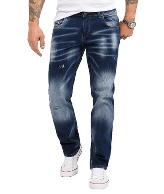 Rock Creek Herren Jeans Regular Fit Stretch Jeans Männerhose Herrenjeans Denim Hosen Herrenhose Straight Cut Stonewashed RC-3113 Dunkelblau W32 L36