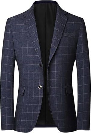Generic Blazer &agrave; Carreaux pour Homme, Coupe ajust&eacute;e, Veste Sport l&eacute;g&egrave;re et d&eacute;contract&eacute;e, Noir, Taille XL