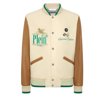 Philipp Plein Homme, Vestes, Beige, Taille: L College Bomber Jacket LS Racing Club
