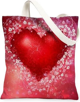 Generic Sacs fourre-tout en toile motif coeur floral, motif amour romantique, sacs d&eacute;picerie, sacs d&eacute;picerie r&eacute;utilisables, toile l&eacute;g&egrave;re et lavable pour voyag