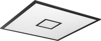 Eglo LED Deckenleuchte Bordonara, dimmbare Deckenlampe mit Fernbedienung, quadratische Deckenbeleuchtung aus Metall in Schwarz und Kunststoff in Weiß, warm