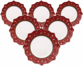 Villeroy & Boch Toys Delight Lot de 6 assiettes plates de 28 cm - Vaisselle de No&euml;l - Assiettes de service pour No&euml;l - Porcelaine de qualit&eacute; sup&eacute;rieure - Rouge