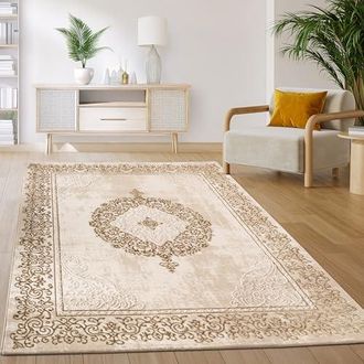 Paco Home Tapis Salon Chambre Vintage Oriental Abstrait Motif Moderne Beige Blanc, Dimension:160x220 cm
