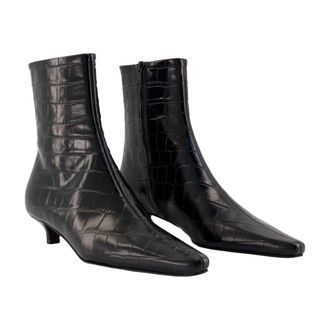 Toteme Crocodile-Embossed Calfskin Ankle Boot - Black