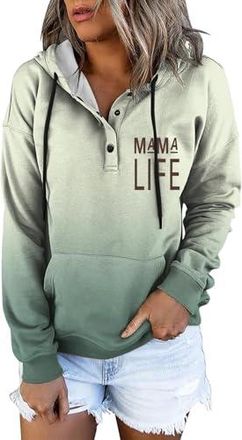 Generic Sweat-shirt &agrave; capuche pour femme - Imprim&eacute; - Manches longues - Pull &agrave; capuche - Bouton - Veste &agrave; capuche - Pull surdimensionn&eacute; - Loisirs - Sport - T-s