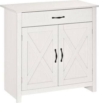 HOMCOM Buffet - HOMCOM - tiroir, 2 portes de grange et &eacute;tag&egrave;re r&eacute;glable - MDF et panneau de particules - 80 x 39,7 x 80 cm - blanc