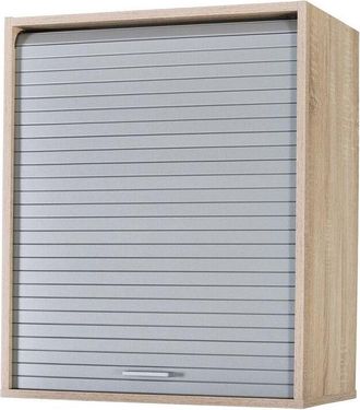 Les Tendances Meuble mural de cuisine ch&ecirc;ne clair &agrave; rideau gris Couna L 60 x H 72cm