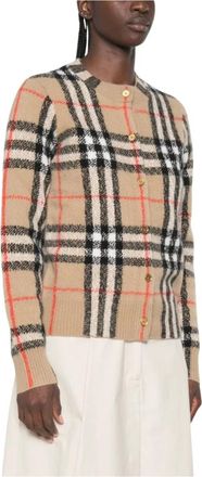 Burberry Femme, Pulls, Beige, Taille: 40 FR Cardigan &agrave; carreaux