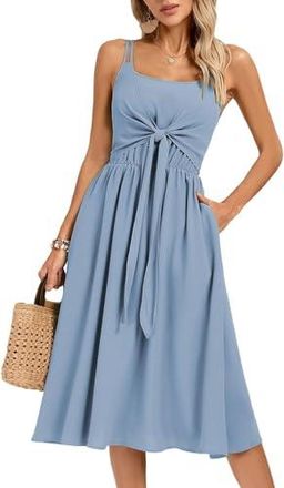 Kate Kasin Haut décontracté à col rond et manches volantées pour femme, coupe ample, chemisiers dété solides hauts basiques, bleu, XXL