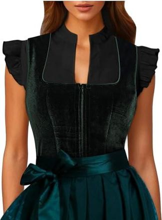 Minetom Dirndl Chemisier Traditionnel pour Femme Trachten Couture Blouse Col en V Chemise Court Chic Et Élégant A1 Noir XL