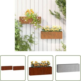vidaXL Acier corten - Jardini&egrave;res murales 2 pcs Rouill&eacute; Acier corten 53x10x17 cm