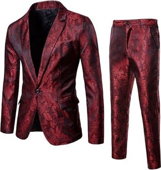 Generic Costume 2 pi&egrave;ces pour homme - Coupe ajust&eacute;e - En jacquard - Avec un bouton - Pour f&ecirc;te, mariage, bordeaux, XXL
