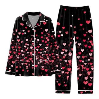 Generic Pyjama assorti pour femme pour la Saint-Valentin 2026 - Pyjama long classique boutonn&eacute; en satin avec poches, blanc, XXL