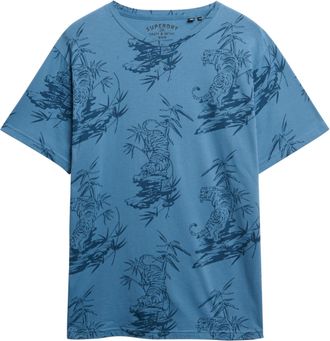 Superdry Herren Klassisches Essential T-Shirt mit Print Tiger Umriss Blau XXXL