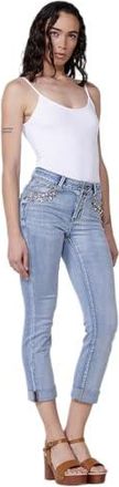 Kor&ouml;shi Pantalon long en jean fin avec finition sur le tour et d&eacute;tail en strass dans les poches avant pour femme, couleur bleu CL, bleu, 38
