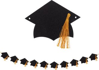 Cabilock Abschlussgirlande mit Schwarzen Doktorhut Anh&auml;ngern Abschlussbanner f&uuml;r Partydeko und Foto Hintergrund Zur Abschlussfeier