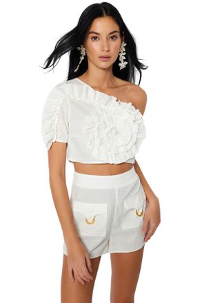 Trendyol Trendyol Damen Slim Fit Basic Asymmetrischer Kragen Gewebte Bluse Hemd, Natur, 36