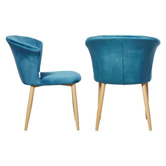 Life Interiors Lot de 2 chaises de salle &agrave; manger rembourr&eacute;es en velours Elsa 1/2/4 - Bleu