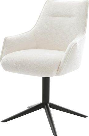 DELIFE Esszimmerstuhl Alja-Flex mit Armlehnen Fu&szlig;kreuz Schwarz Boucl&eacute; Soft Beige 360&deg; drehbar Wippfunktion Taschenfederkern