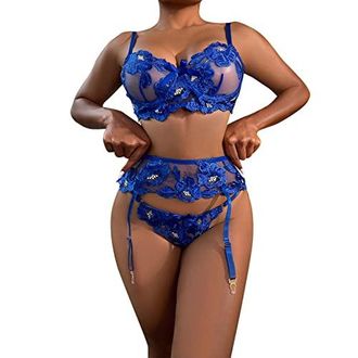 Generic Uwdiohq Sexy Lace Pyjama Lingerie Set High Waist Bra and Panty Two Piece Nightwear Boite A (Blue, L) Ensemble Femme &Eacute;rotique Tenue Coquine Costume Adu