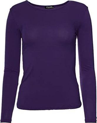 Easy Young Fashion T-shirt basique &agrave; col rond et manches longues, coupe skinny, violet fonc&eacute;, S