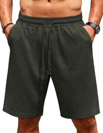 Coofandy Kurze Hosen Herren Kurze Jogginghose Leichte Sommer Shorts Herrenshorts mit Taschen Sporthose Kurz Sweatshorts Elastische Taille Dunkelgr&uuml;n XXL