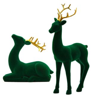 Generico Weihnachten - Weihnachtstiere mit Schnee-Effekt | 2-teilige Skulptur aus Elch in sitzender und stehender Position in Rot und Grün zur Dekoration von A