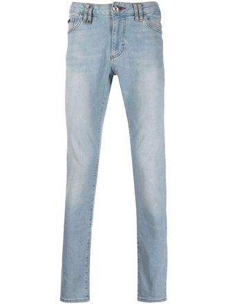 Philipp Plein jean slim à plaque logo - Bleu