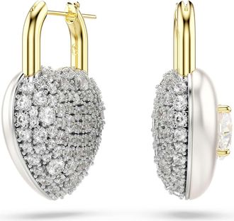 Swarovski Idyllia Drop-Ohrh&auml;nger, Verschiedene Schliffe, Herz, Wei&szlig;, Goldlegierungsschicht