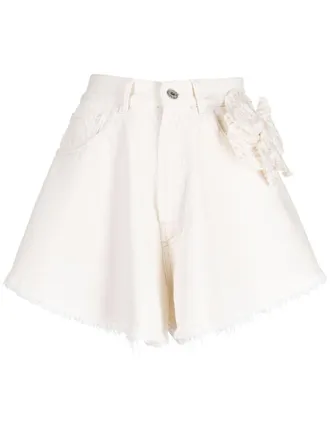Forte Couture short en jean Pantagonna &agrave; bords francs - Blanc