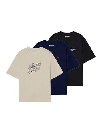 Jack & Jones Tee SS Crew Neck FST 3pk MP Jorinwood Lot de 3 t-Shirts &agrave; col Rond, Bronze, Hommes