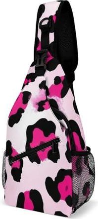 Generic Sacoche Homme Bandouliere Motif l&eacute;opard Roses &agrave; &eacute;claboussures de peinture Multifonction Sac De Poitrine Casual Crossbody Bag pour Cyclisme Randonn&eacute;e C